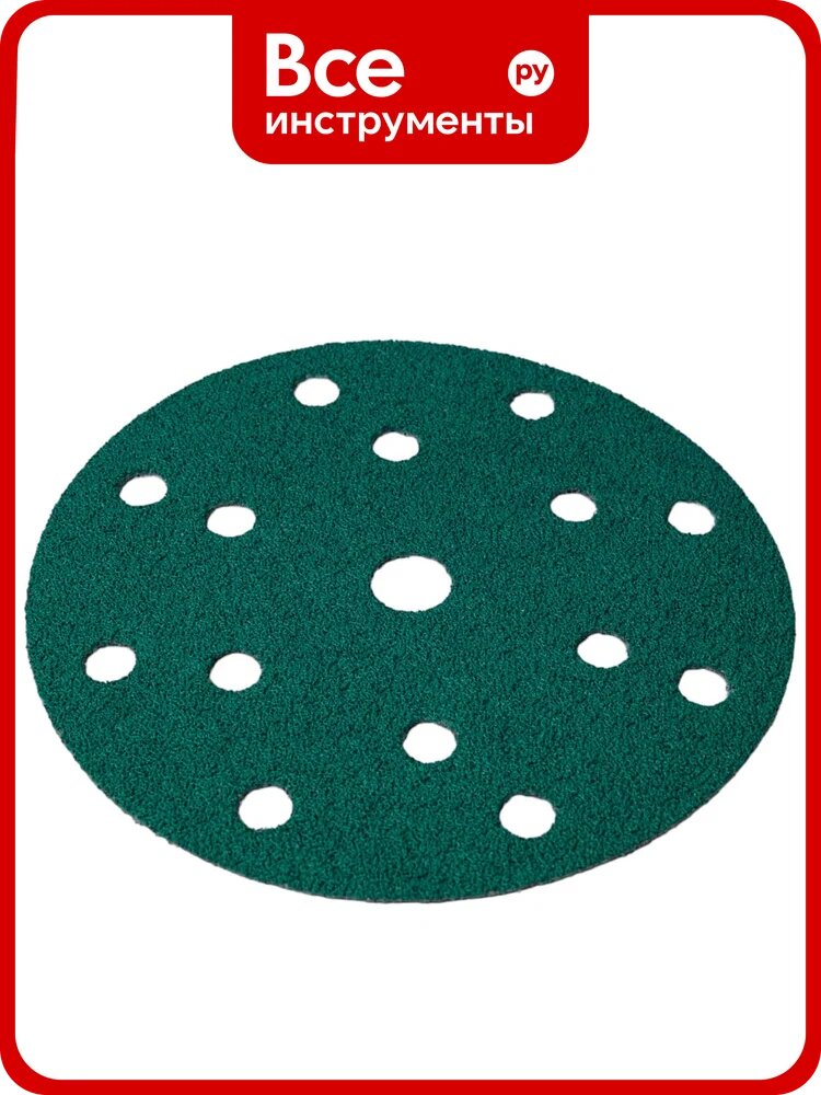 Диск абразивный с липучкой DTC-Film (green) 150 мм, 15 отверстий, P40, 5 шт BRUSHTEX 150G15-40, шлифовальную машину