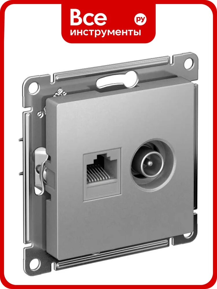 Розетка Systeme Electric (Schneider Electric) Atlasdesign двойная комп+ТВ, RJ45+TV, кат.5E, алюминий ATN000389