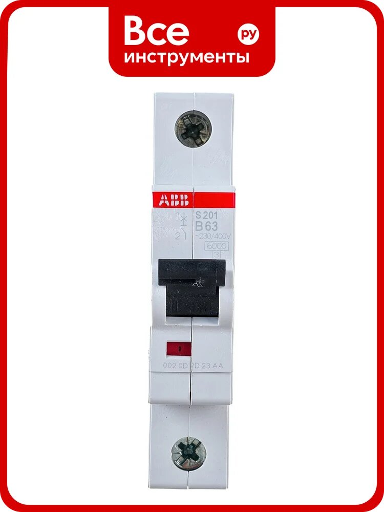 Автоматический выключатель ABB S201, B63, 1-полюсный 2CDS251001R0635 модульный тип, серый корпус, установка на DIN-рейку