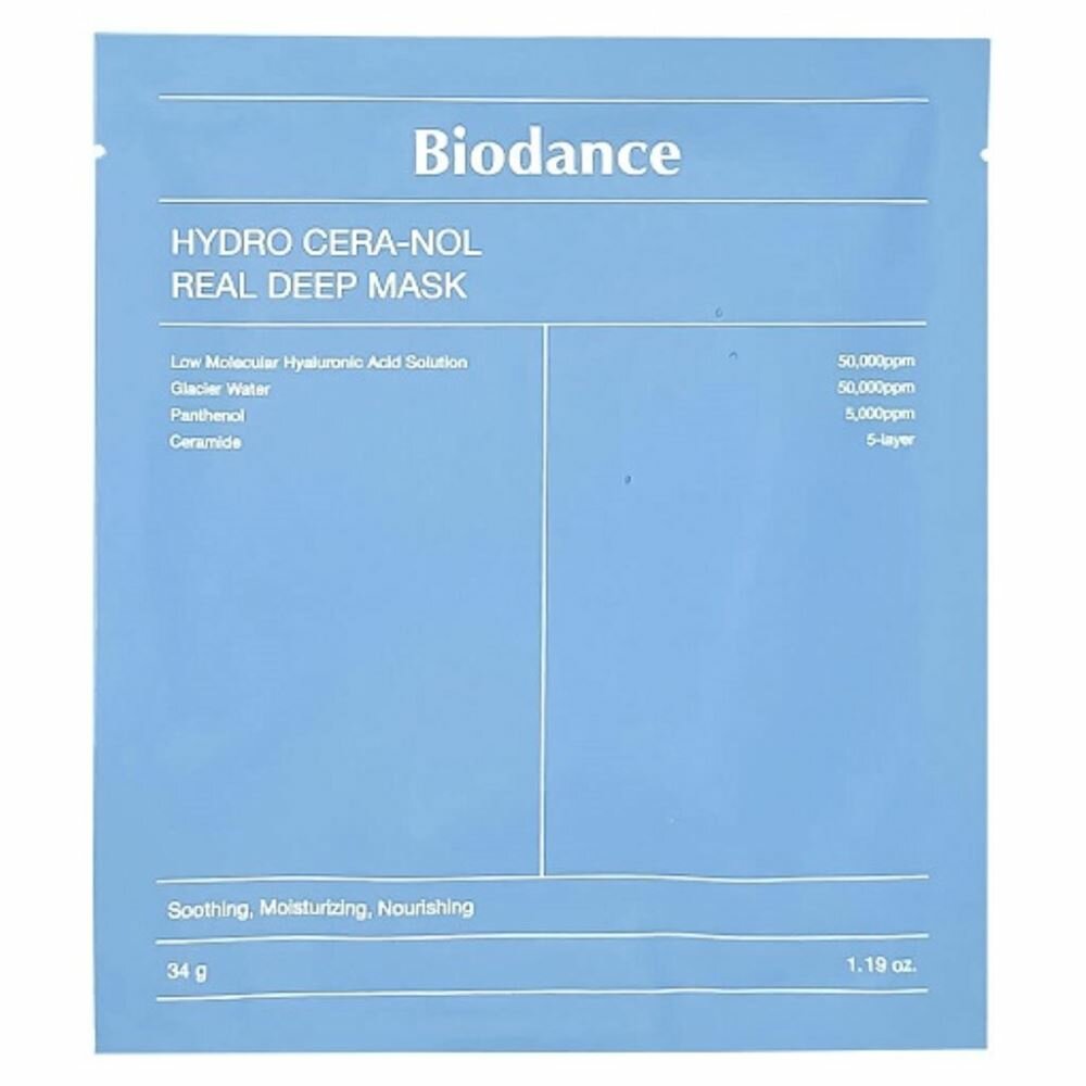 Маска Biodance Hydro Ceranol Hydro Cera-nol Real Deep Mask, Глубокоувлажняющая гидрогелевая маска для лица с церамидами и пантенолом, 4*34 г