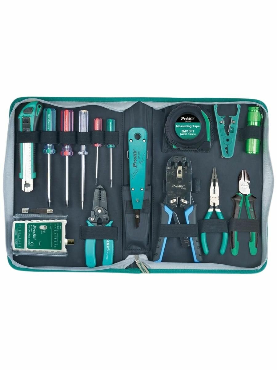 Набор инструментов Pro'sKit PK-4013 для обслуживания LAN (15 предметов)