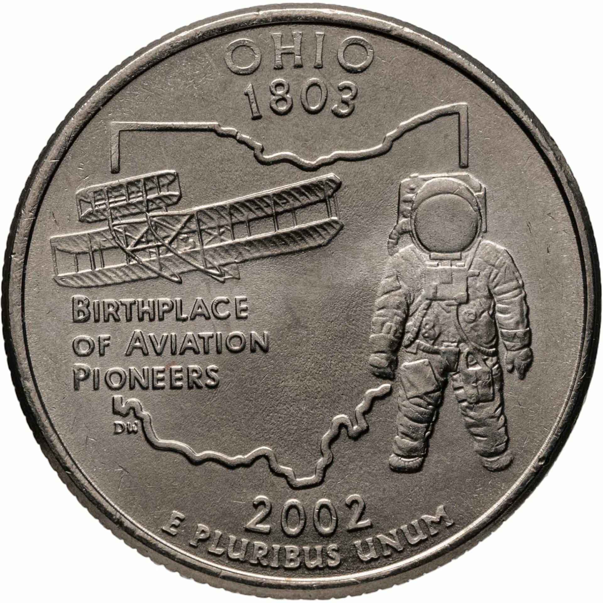 США 25 центов квотер, 1/4 доллара, quarter dollar 2002 P Огайо Ohio, знак монетного двора "P" - Филадельфия, Медь, в сохранности AU-UNC