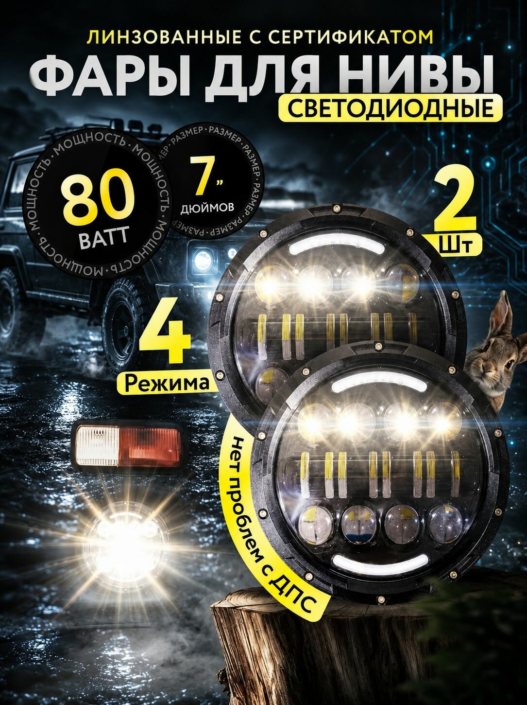 Светодиодные фары для нива 2121/ Фара передняя для Нива УАЗ ВАЗ