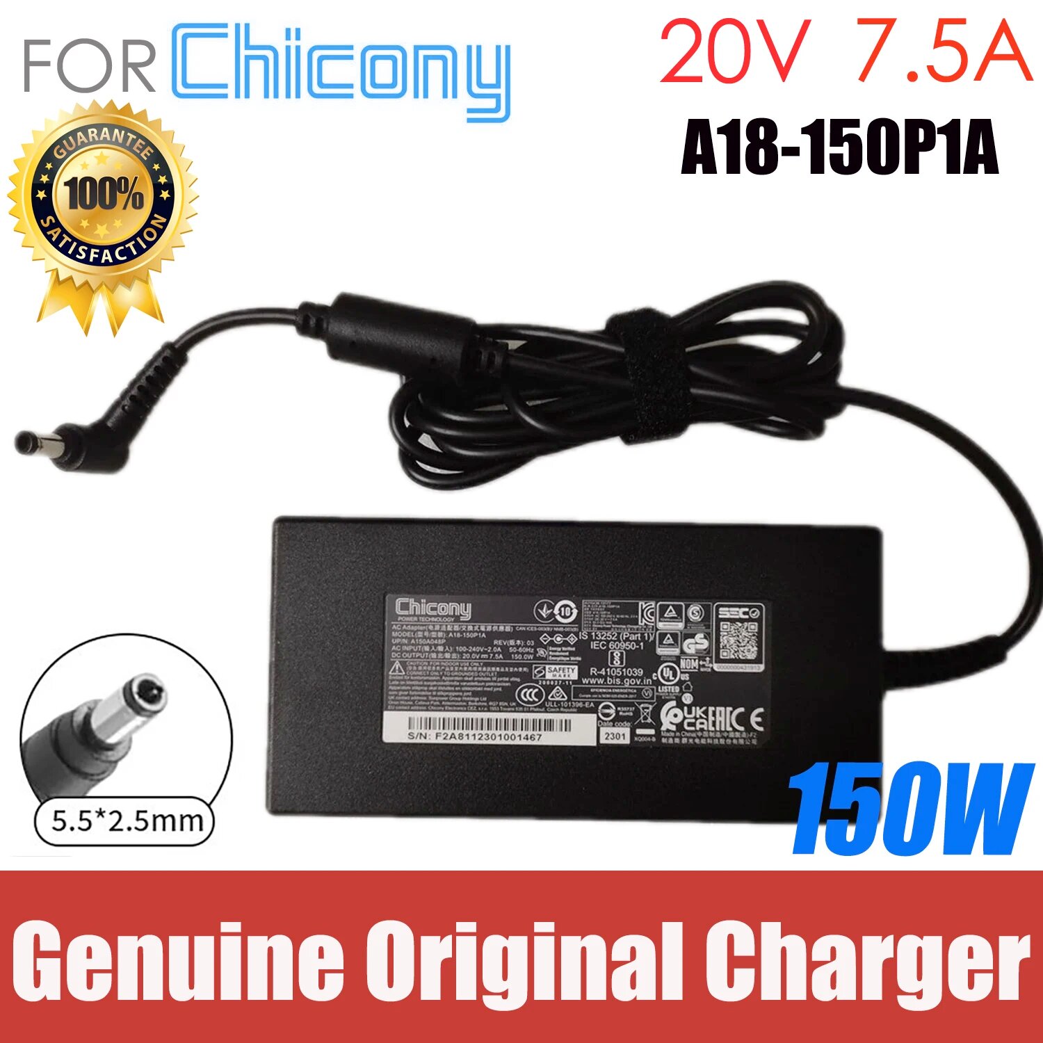 Оригинальный адаптер Chicony A18-150P1A 20В 7.5А 150Вт для ноутбука EU