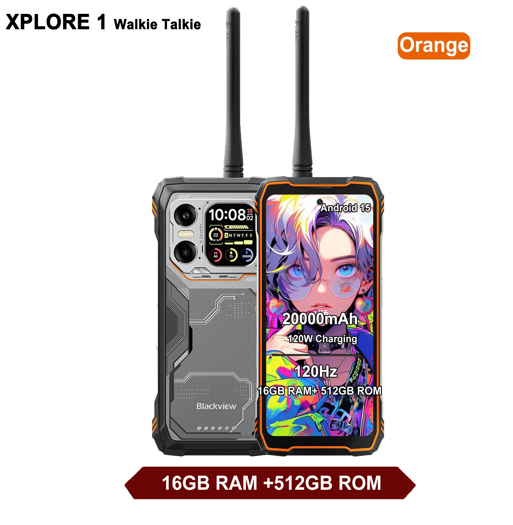 Рация Blackview XPLORE 1, 6,78-дюймовый дисплей, 16 ГБ 512 ГБ памяти, Android 15