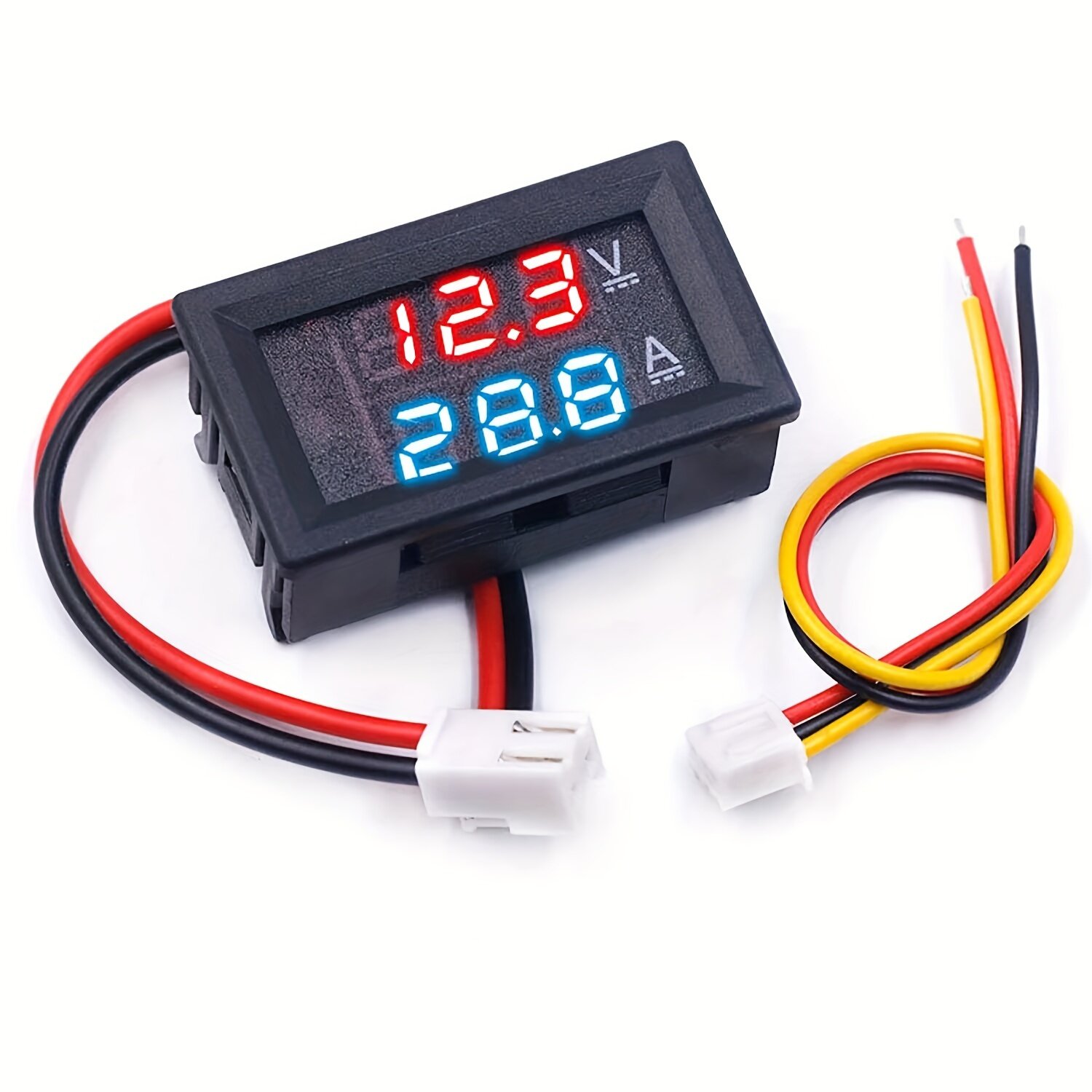 Цифровой вольтметр-амперметр DC 100V 50A, 0.28 дюйма, двухцветный LED дисплей (красный+синий), с проводами