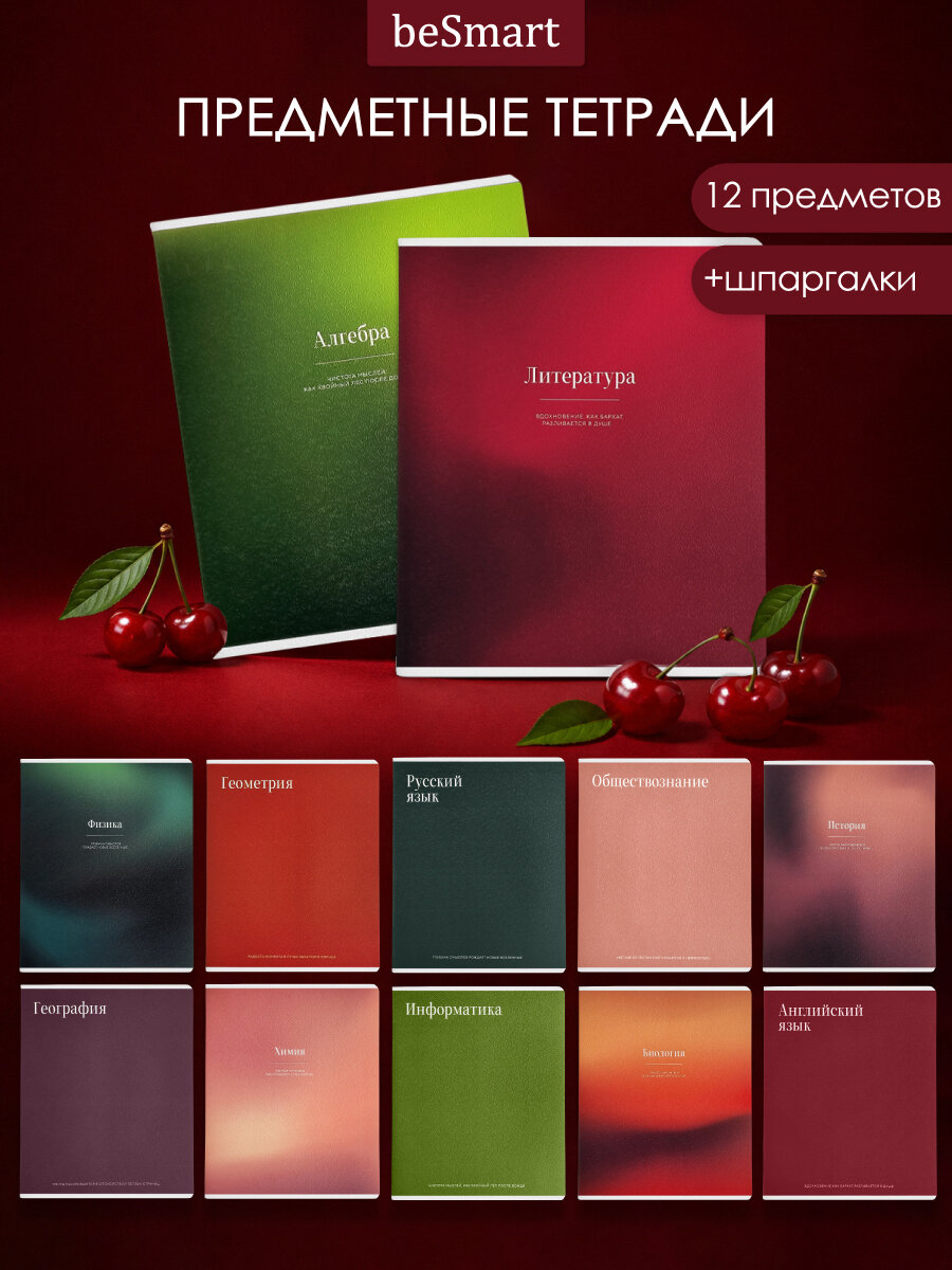 Предметные тетради набор 12 штук beSmart "Palette" на скрепке А5 на 48 листов в клетку и линейку