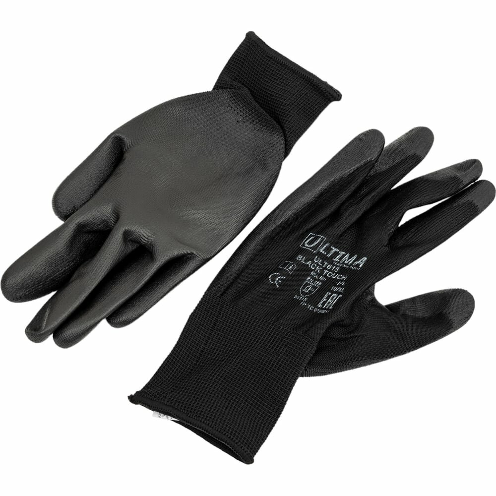 Нейлоновые перчатки с полиуретановым покрытием ULTIMA BLACK TOUCH черные ULT615/XL — фото 1
