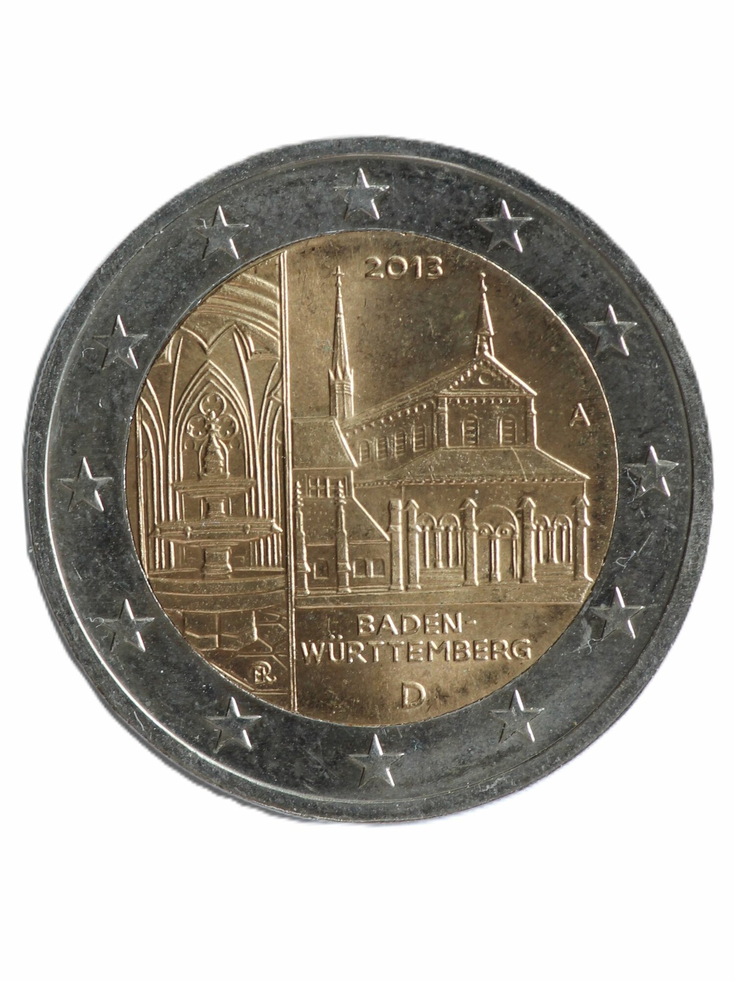 Подлинная монета Германии 2 евро 2013 года Монастырь Маульбронн, Баден-Вюртемберг