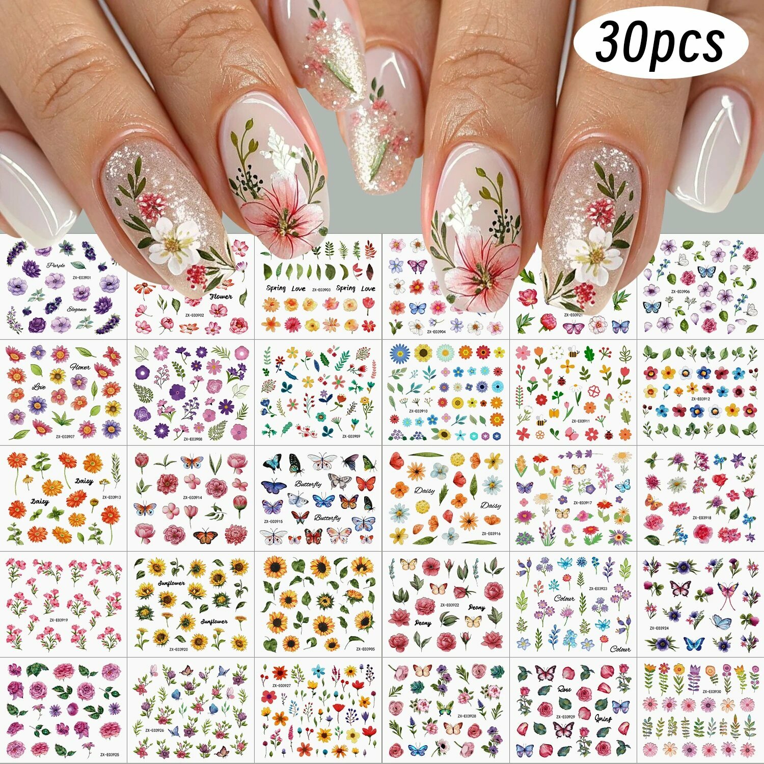 30 шт. 3D наклейки для ногтей MAFANAILS цветочный дизайн