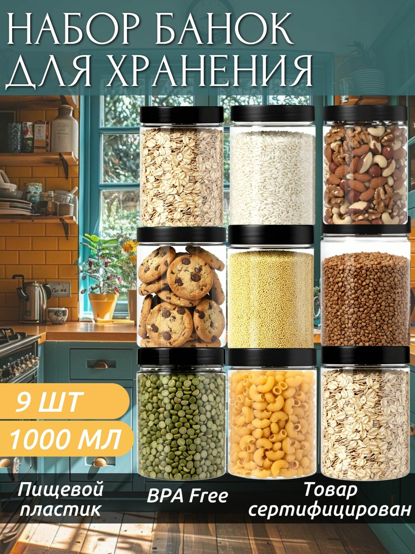 Протей Банка для сыпучих продуктов, 1000 мл, 9 шт