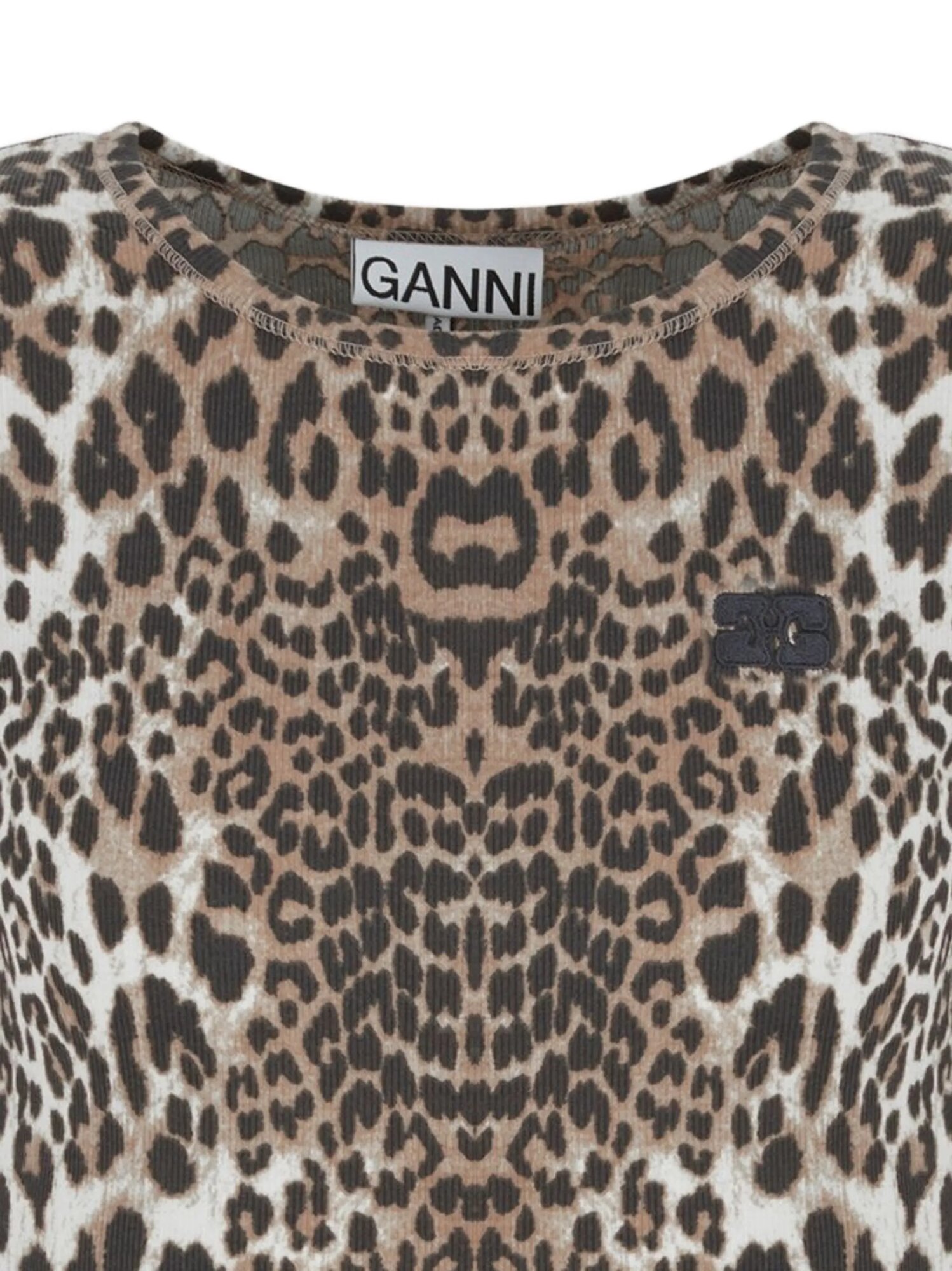 Футболка GANNI Leopard-print logo-patch T-shirt, размер 36, разноцветный — фото 1