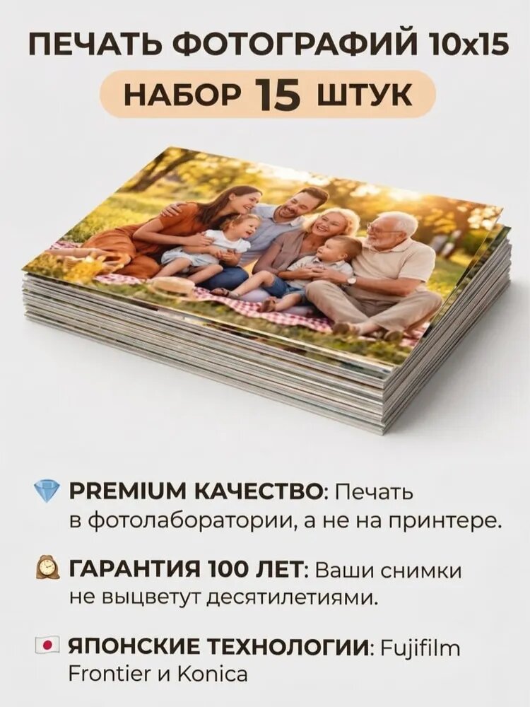 Печать фотографий 10х15 глянцевые/матовые 15 штук