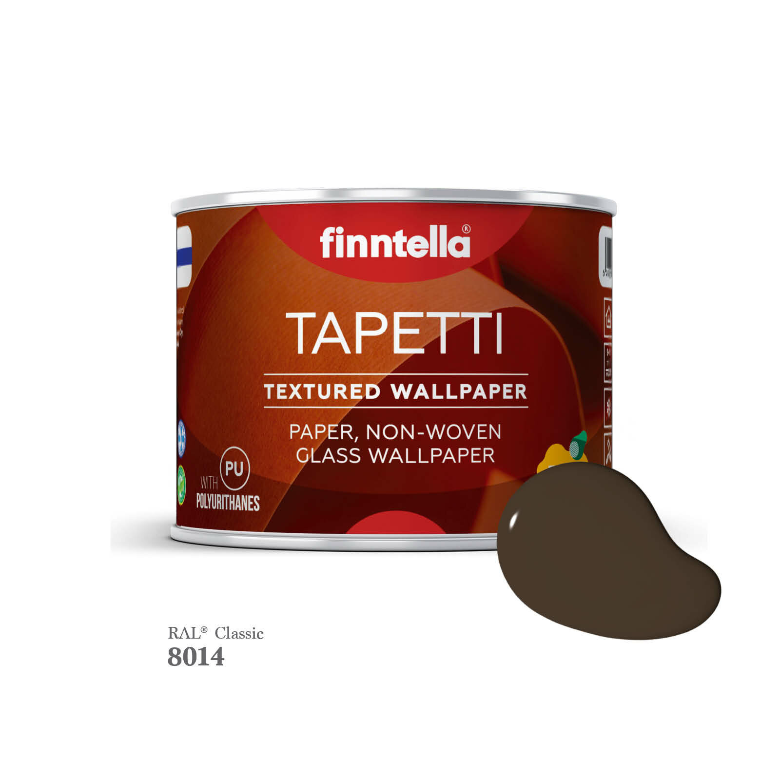 Шелковисто-матовая краска для обоев под окраску TAPETTI SILKKI Matta FINNTELLA, Цвет RAL 8014 Красно-коричневый (Red brown), 0,45л