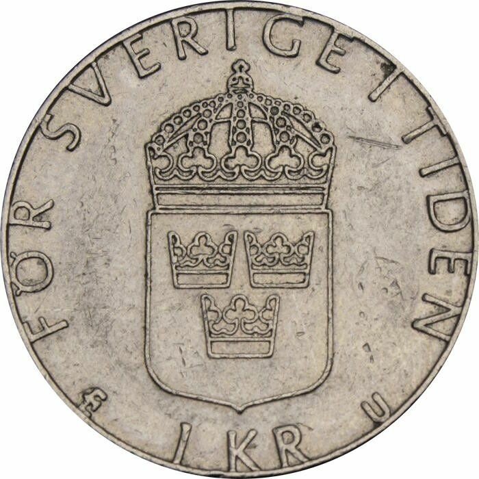 Монета Швеция 1 крона 1977 года, Карл XVI Густав, KM#852, коллекционная
