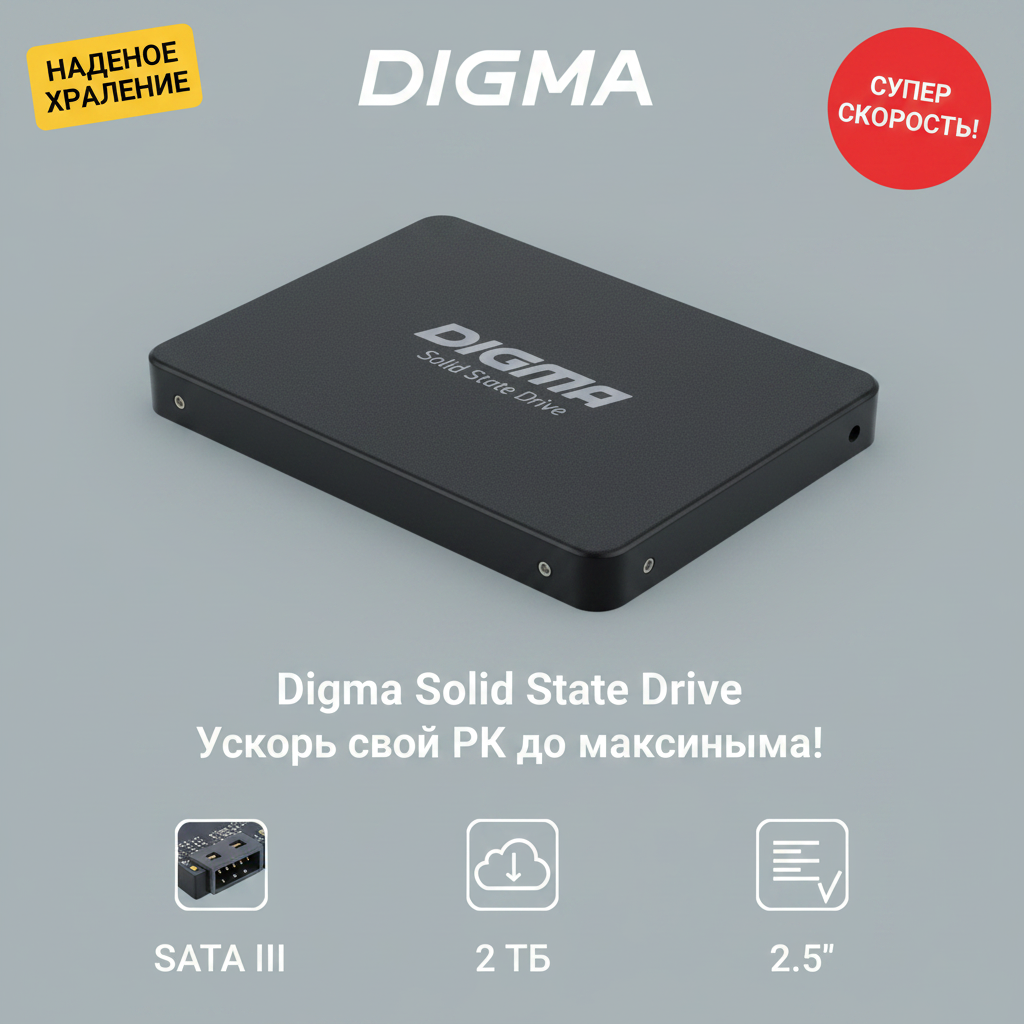 Дигма 2 ТБ внутренний твердотельный диск Ран С9 сата 3 2 5 дюйма для монтажа видео 4К