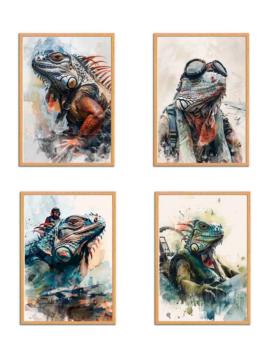 Животное игуана Пилот, 4 Плаката, 30x21см