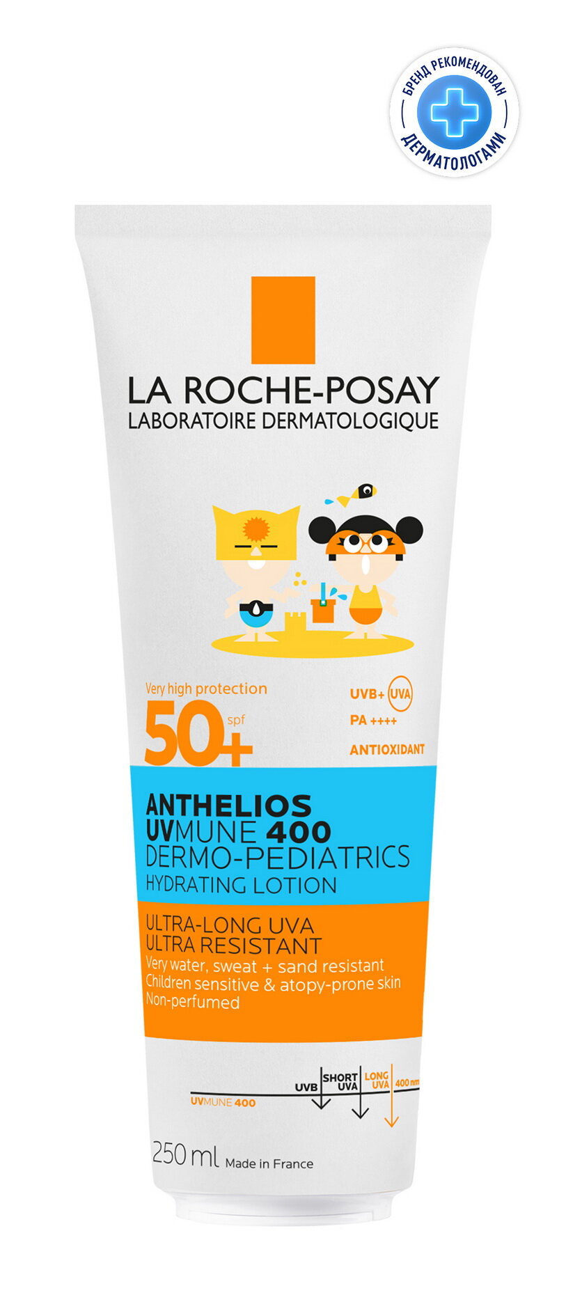 La Roche-Posay Anthelios UVMUNE 400 Dermo-Pediatrics Солнцезащитное детское увлажняющее молочко для лица и тела SPF 50+ / PPD 26, 250 мл