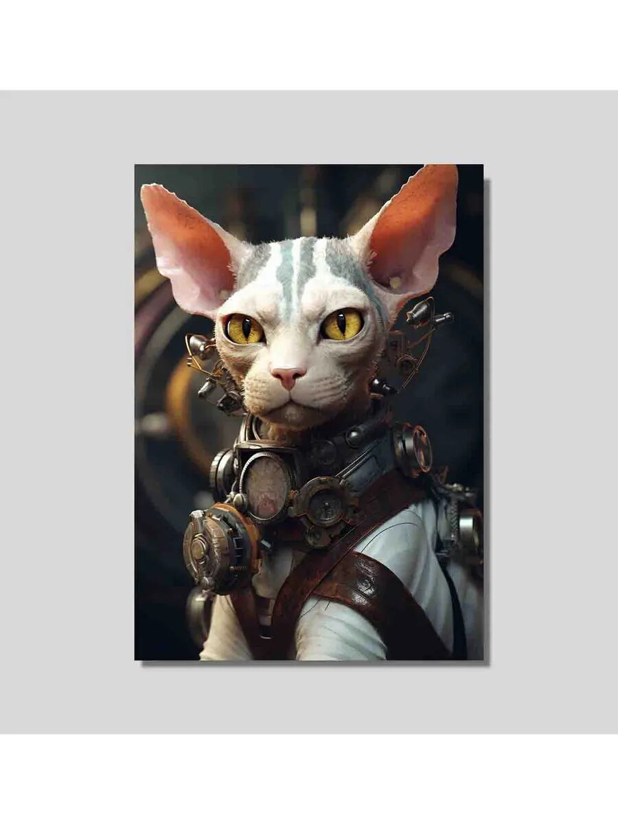 Кот Корниш-рекс в стиле стимпанк 2, Плакат 30x42см
