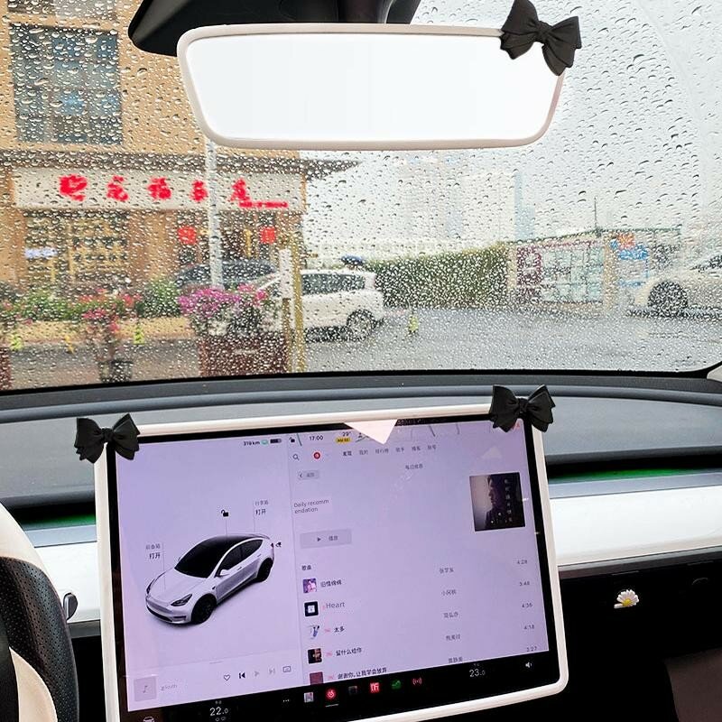 Защитный чехол из силикона для экрана Tesla Model Y и Model 3 с защитой зеркала и белым бортиком
