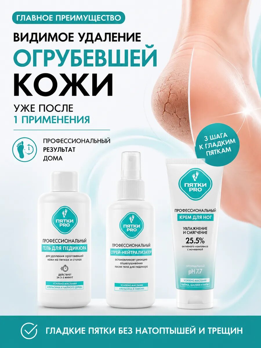 Набор для гладких пяток БьютиЦевтика, кератолитик, для педикюра, крем с мочевиной