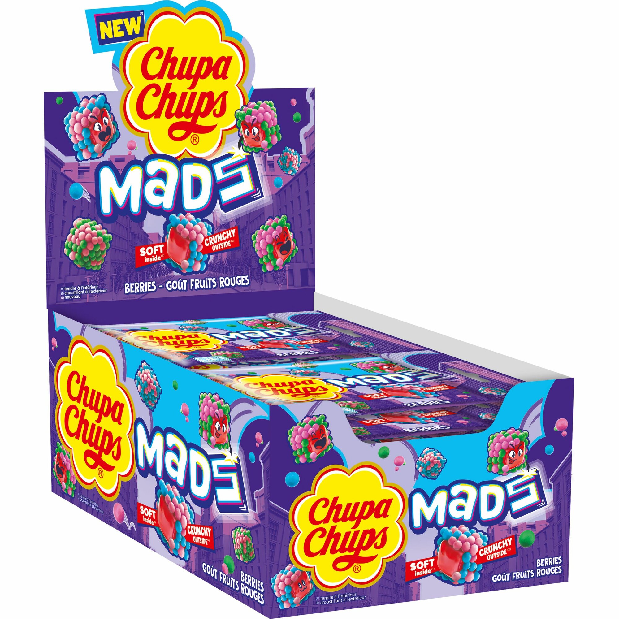 Желейные конфеты Chupa Chups Mads Fruits с хрустящей посыпкой, с ягодным вкусом, 12х45 г - 8723400833383