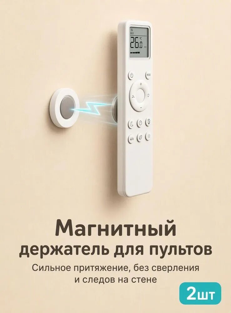 Магнитный держатель для пульта без сверления, набор 2 штуки, настенное магнитное крепление для пульта кондиционера и телевизора
