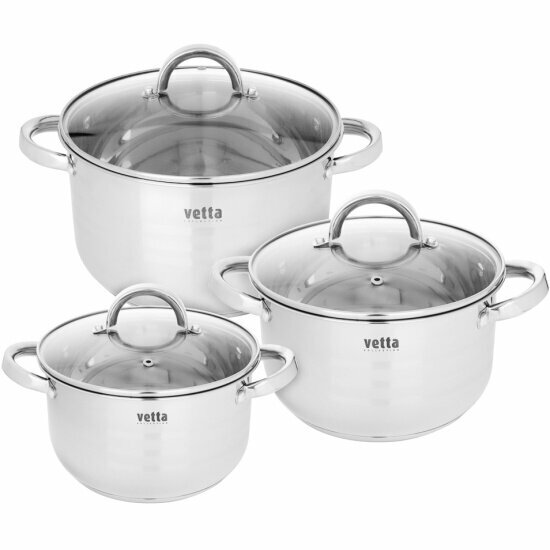 Набор кастрюль Vetta Фултон 6 предметов (2,9л+4л+5,4л) (822-116)