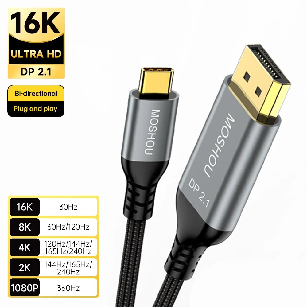 MOSHOU Кабель USB C - DisplayPort 2.1, 0.5m