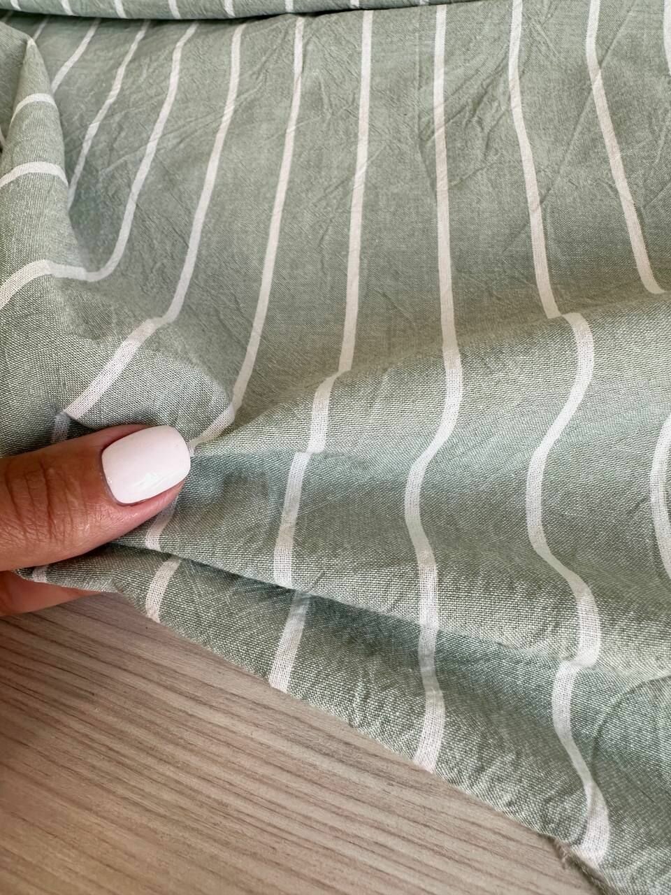 1м. Вареный (стираный) хлопок. Ткань для шитья. Ширина 250 см. Цвет светло-оливковый.