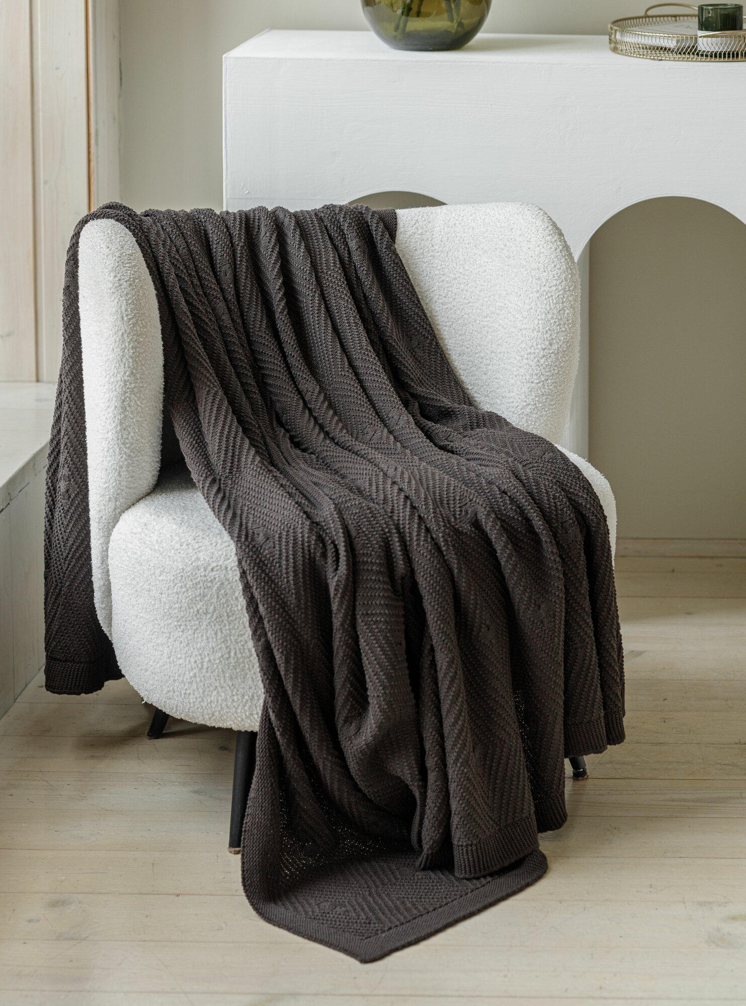 Плед DECADE home, хлопок, вязаный, 2 спальный, 160х220 , для уюта