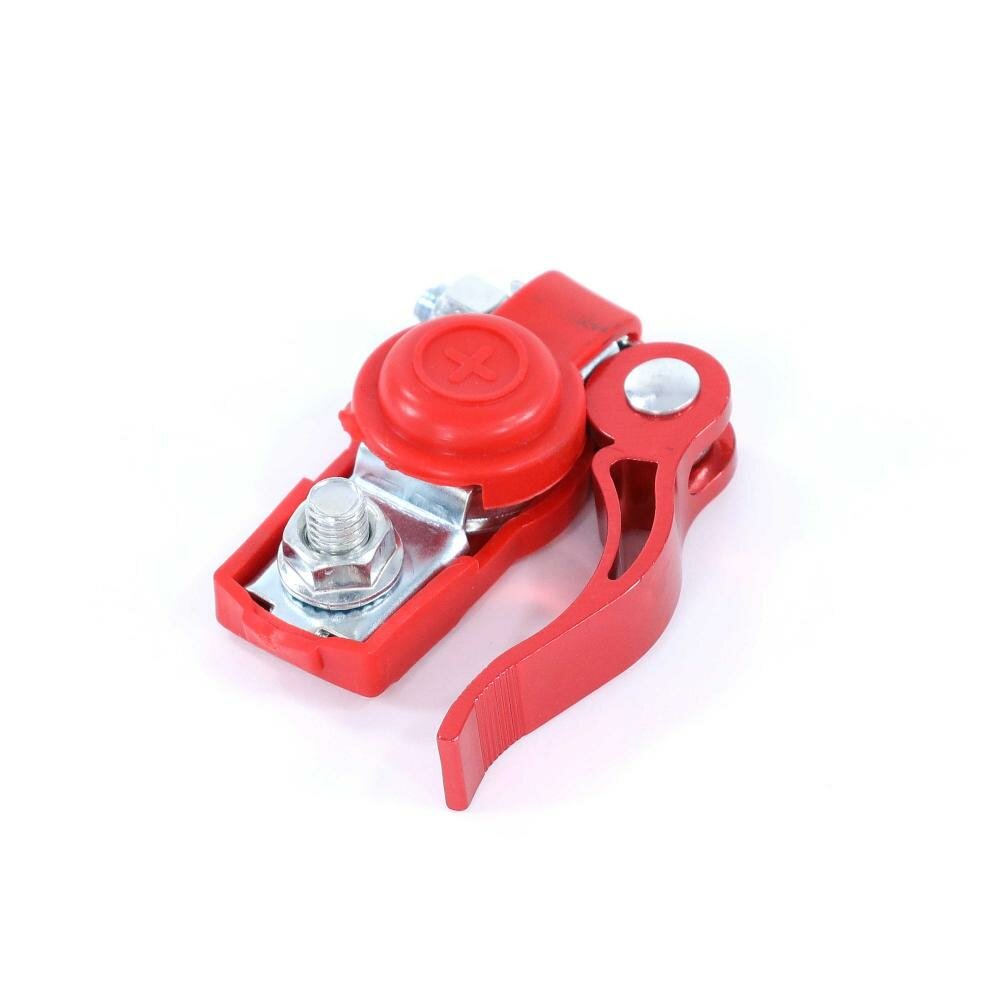 Клемма АКБ быстросьемная цинк с защитным колпачком красным (под зажим провода с клеммой болтом М8