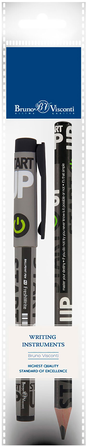 Ручка шариковая FreshWrite, синяя и карандаш чернографитный HappyGraphix Jumbo. Start Up, 4B