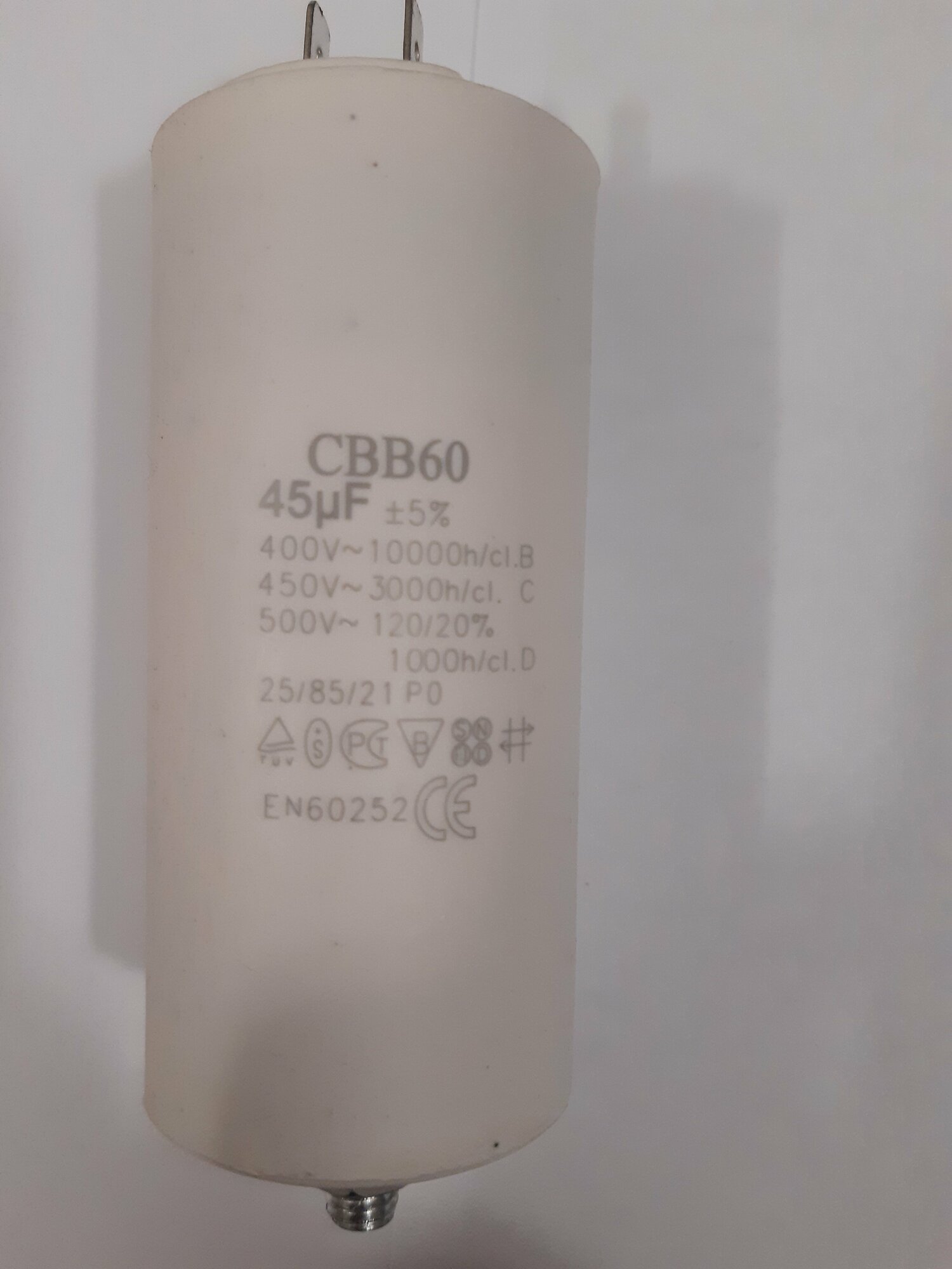 Конденсатор пусковой 45mF 450V CBB60 с креплением