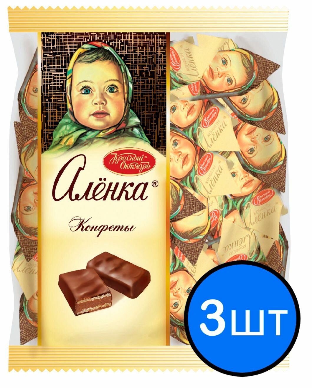 Конфеты Аленка вафельные, Красный Октябрь, 250г х 3шт