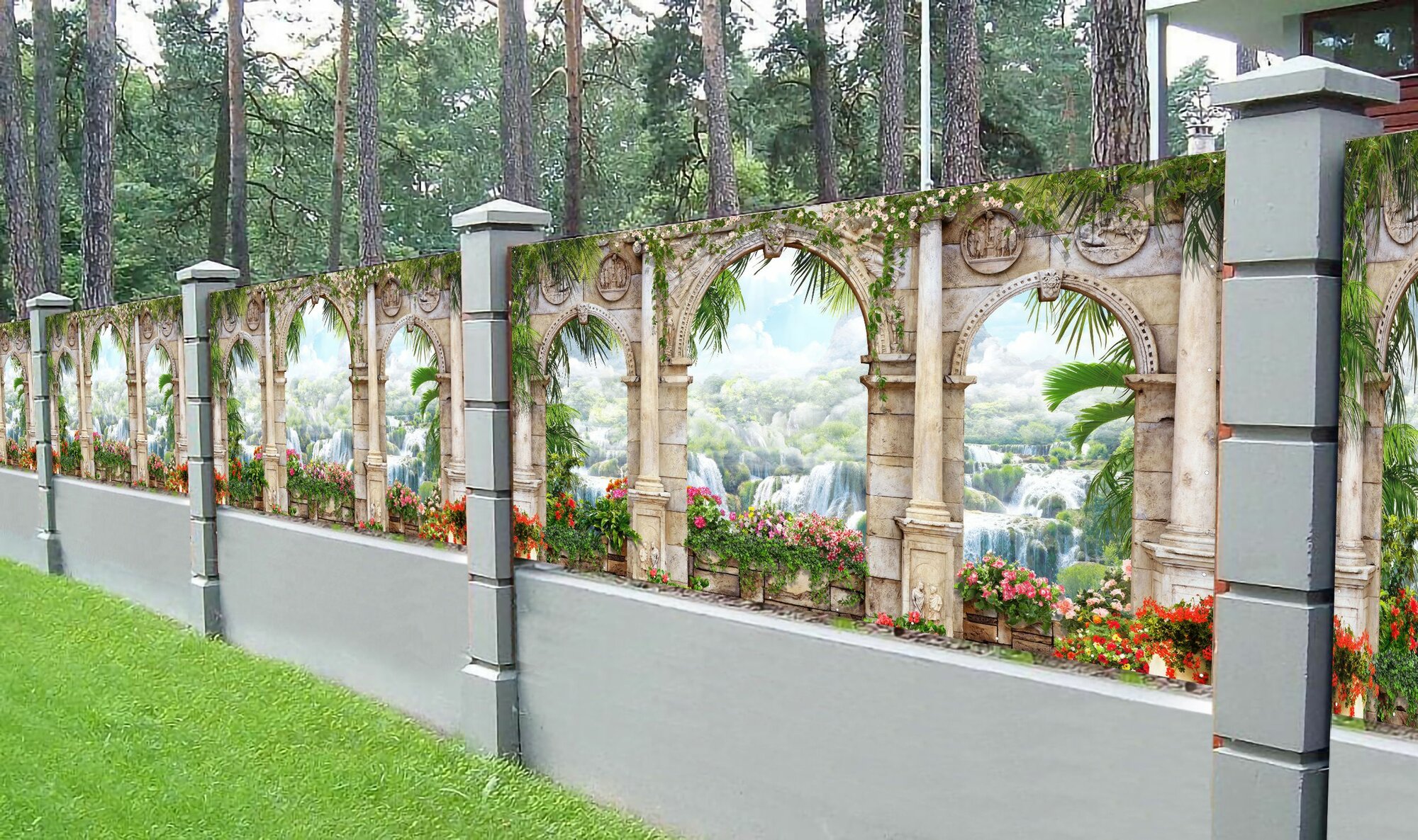 Фотосетка для забора, фасада Фотофасад с люверсами 3 х 1,5 м