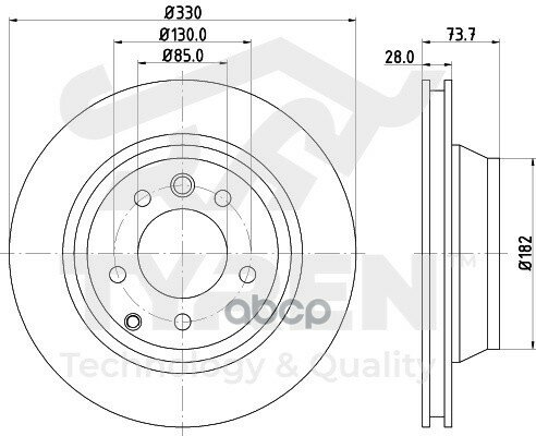 Диск тормозной Audi Q7 I 05>; Porsche Cayenne I, II 02>; Volkswagen Touareg I, II (GP, NF, FL) 02> TYREN арт. TYR1023031
