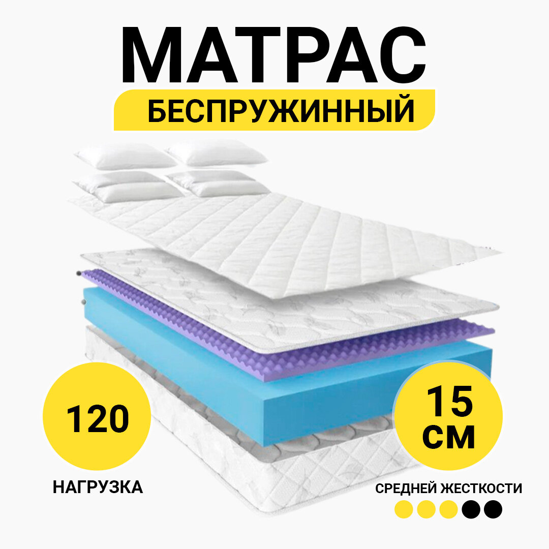 Матрас беспружинный ортопедический 140х200 SLEEP, двуспальный, высотой 15 см