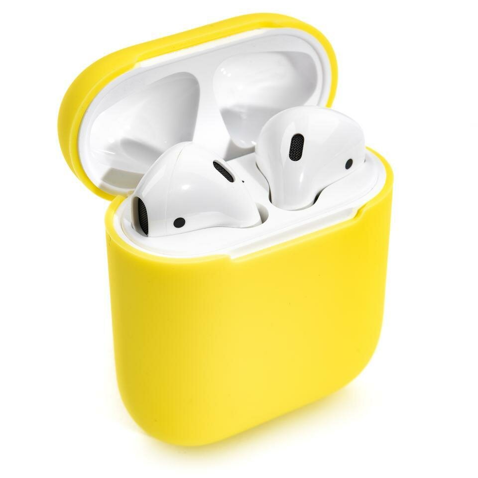 Защитный чехол для беспроводных наушников Apple AirPods 1 и AirPods 2 / Силиконовый тонкий кейс для наушников Эпл Аирподс 1 и Аирподс 2 / Желтый
