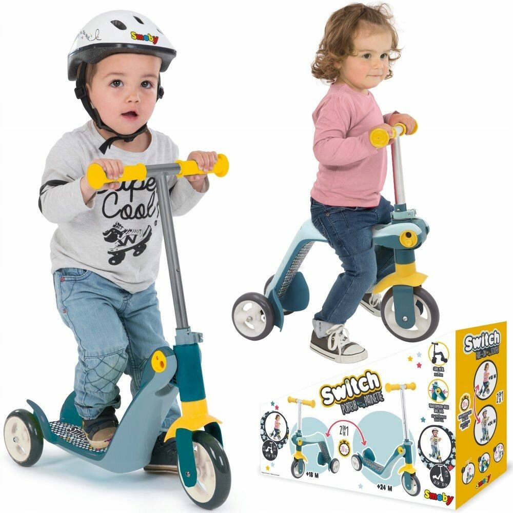 Детский транспорт Smoby - Металлический самокат-беговел 2в1 - Смоби 750612