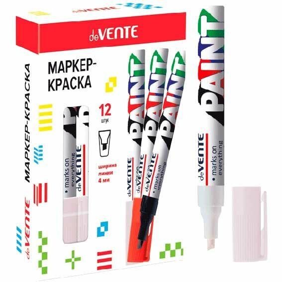 Маркер краска deVENTE 4 мм, белый, скошенный, алюминиевый корпус с клипом (5043700)