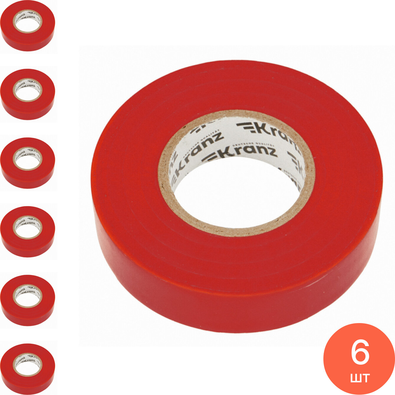 Изолента ПВХ Kranz / Кранз профессиональная, 0.18х19мм, красная 20м, KR-09-2804 / защитная лента (комплект из 6 шт)