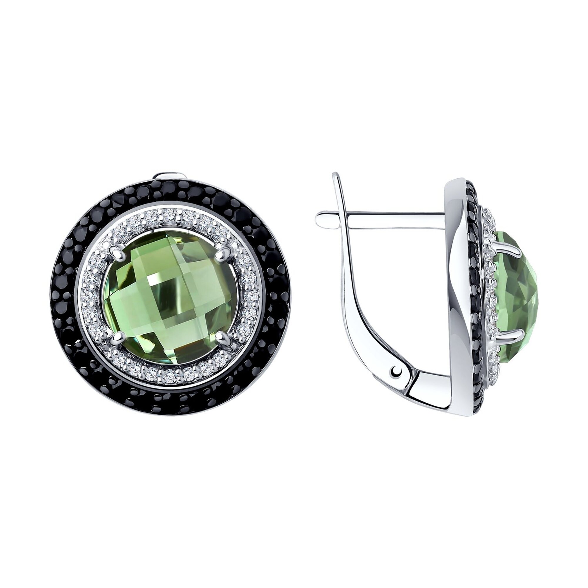 Серьги, серебро, 925 проба, родирование, кварц, фианит