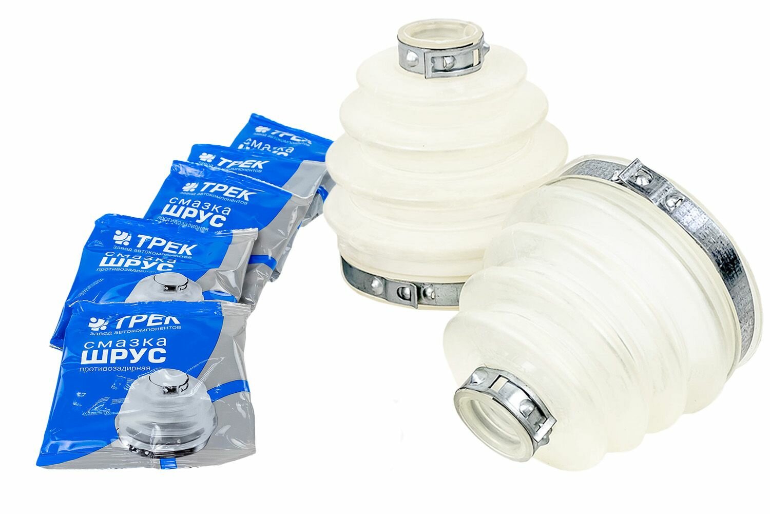 Прозрачные полиуретановые внутренние и наружные пыльники шруса трек Чемпион на 1 привод с хомутами для Лада 4х4, Нива Легенд/Тревел, Шевроле