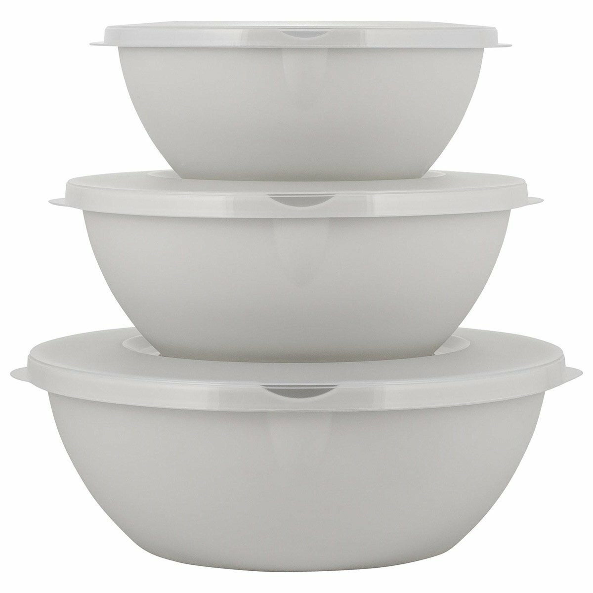 Набор пластиковых салатников Plast Team Helsinki, с крышками, 3 шт (1 л, 2 л, 3 л), пепельный жемчуг