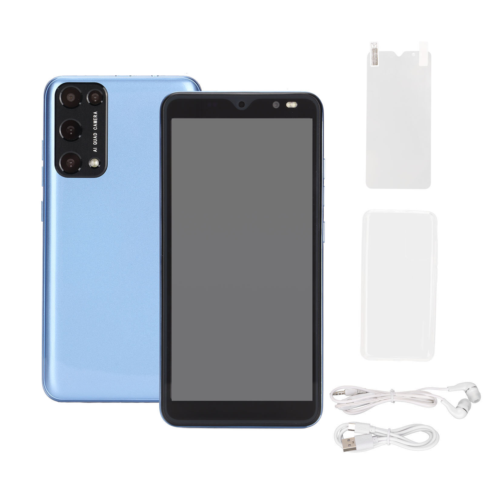 Смартфон Rino8 Pro с 5,45-дюймовым HD-экраном, 512 МБ + 4 ГБ памяти, Android 4.4.2, поддержка двух SIM-карт, ультратонкий (синий).