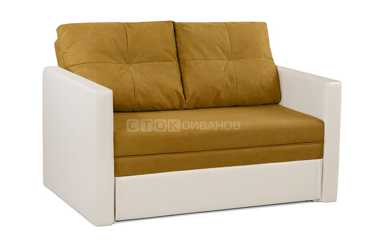 Диван Сток Диванов Альфа Mustard горчичный 140 см, механизм выкатной, с ящиком для хранения