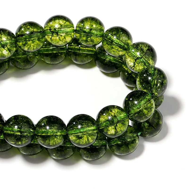 Зеленые круглые кристаллы кварц бусины для бижутерии 8mm(about 45pcs), Olive Green Color