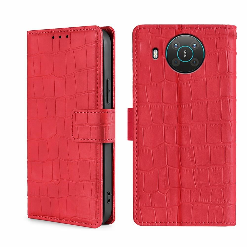 Чехол-книжка MyPads для Nokia X20 / X10 / Нокиа X20/X10 красный крокодиловая кожа узор из крокодиловой кожи
