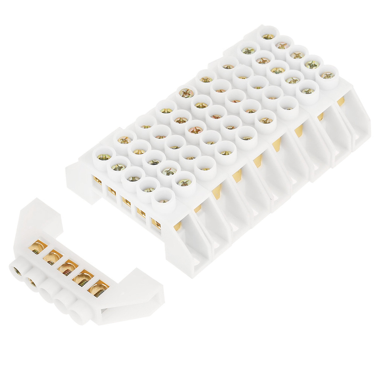 10 шт. 5-отверстных клеммных блоков с винтовым креплением для распределительных проводов электросети.